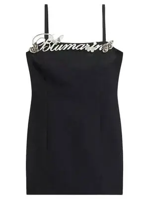 Blumarine Logo Rose-embellished Mini Dress - Black
