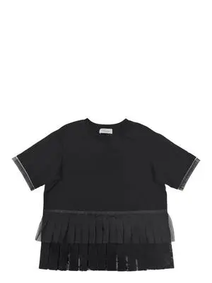 CAROLINE HU Pleated Lace-trimmed Top - Black