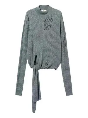 Blumarine Cable-knit Distressed Sweater - Grey