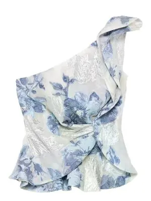 GEMY MAALOUF Floral-print One-shoulder Top - Blue