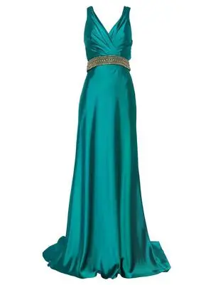 GEMY MAALOUF Stud-embellished V-neck Maxi Dress - Green
