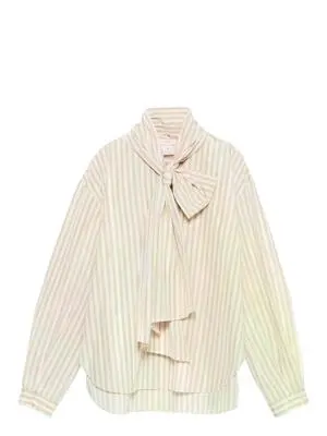 FORTE_FORTE Striped Tie-neck Top - Neutrals