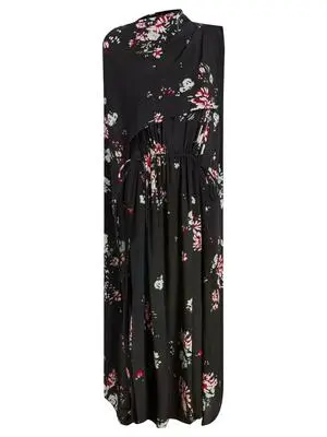 Proenza Schouler Floral-print Cape Midi Day Dress - Black