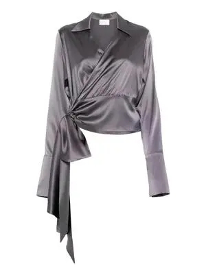 DANAMÉ Satin Wrap Blouse - Grey