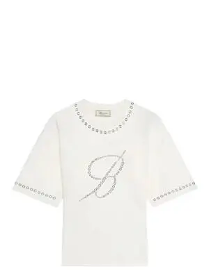 Blumarine Embellished Eyelet-trimmed T-shirt - White