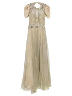 GEMY MAALOUF Embellished Puff-sleeve Maxi Dress - Neutrals