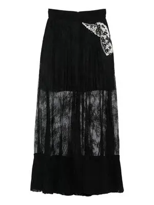 GEMY MAALOUF Lace-embellished Pleated Skirt - Black