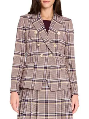 TAHARI ASL Plaid Double-breasted Blazer - Tan Plum