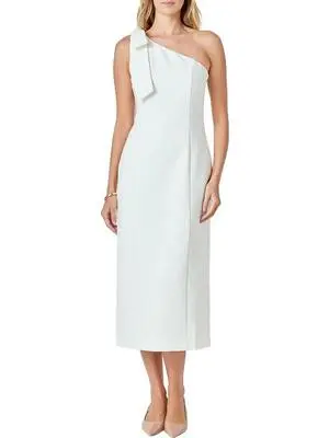 Endless Rose Bow Accent One-shoulder Midi Dress - White