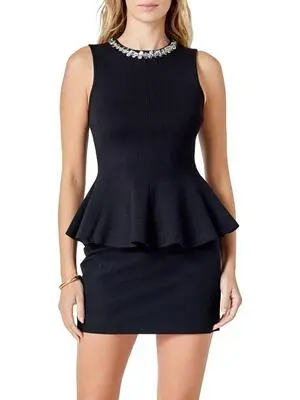 Endless Rose Jewel Trim Peplum Top - Black