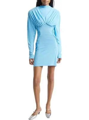 Stella McCartney Pleated Long Sleeve Crepe Jersey Minidress - New Sky Blue