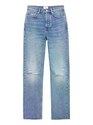 ANINE BING Bruno Straight Leg Frayed Jeans - Blue