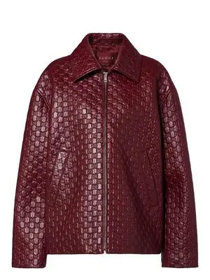 Gucci GG Debossed Leather Jacket Burgundy