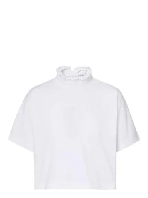 Alaïa Cropped Cotton Jersey Turtleneck Top - White