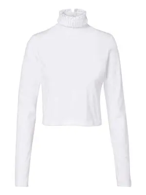 Alaïa Cropped Turtleneck Cotton Jersey Top - White