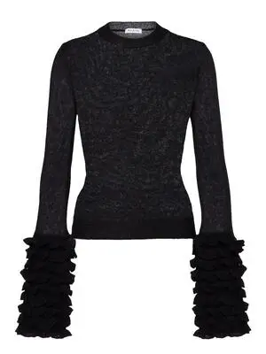 Alaïa Ruffled Sheer Mohair-blend Top - Black