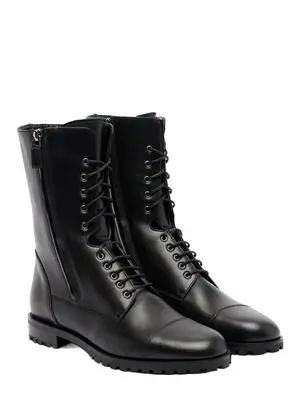 Manolo Blahnik Lugata Leather Combat Boots - Black