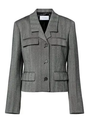 FERRAGAMO Herringbone Wool-blend Blazer - Grey