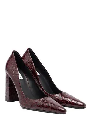 Alaïa Pointy 90 Croc-effect Leather Pumps - Burgundy