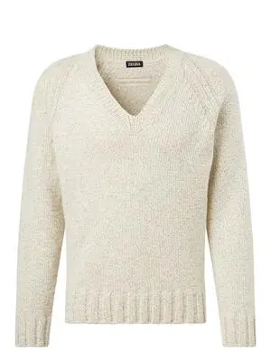 Zegna Cashmere And Wool V-neck Sweater - Beige