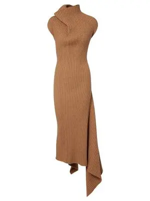 Victoria Beckham Draped Ribbed-knit Wool-blend Maxi Dress - Beige