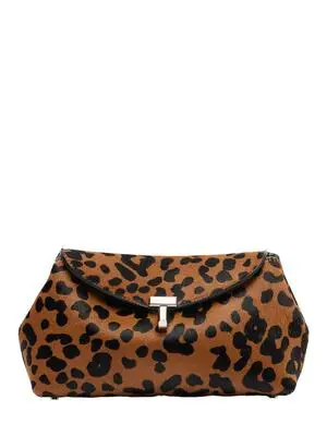 TOTÊME T-Lock Mini Leopard-Print Calf Hair Clutch Multicoloured