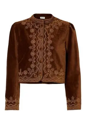 Rixo Denver Embroidered Cotton Velvet Jacket - Brown