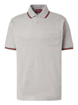 Gucci Web Stripe Cotton-blend Polo Shirt - Grey
