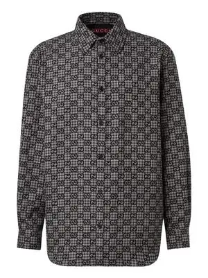 Gucci Gg Checked Wool And Cotton Shirt - Grey