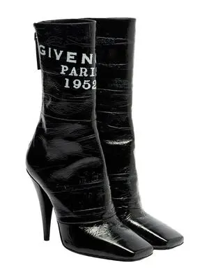 Givenchy Sliced Square Patent Leather Ankle Boots - Black