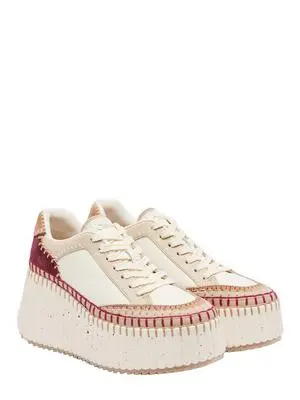 Chloé Nama Suede-trimmed Leather Platform Sneakers - Beige
