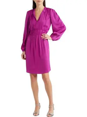 Hugo Boss Tie-neck Long-sleeve Satin Dress - Dk Pnk