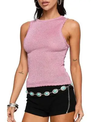 Princess Polly Glitter Knit Tank - Pink
