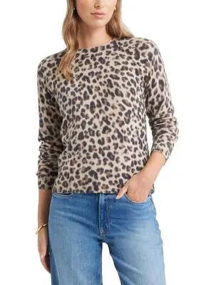 Caslon Raglan Sleeve Wool & Cashmere Sweater - Tan- Black Bea Leopard