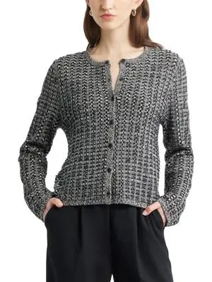 Nordstrom Textured Wool And Cashmere Cardigan - Black- Ivory Texture
