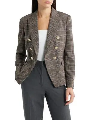 TAHARI ASL Plaid Double-breasted Blazer - Espresso I