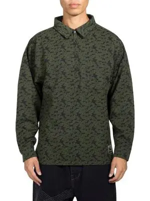 PLEASURES Leaf Quarter Zip Shirt - Olive
