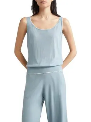 Eleventy Tipped Merino Wool Tank Top - Aqua And White