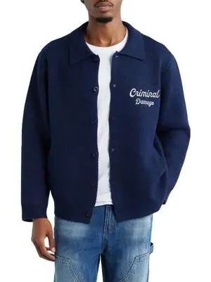 CRIMINAL DAMAGE Knit Trucker Jacket - Navy
