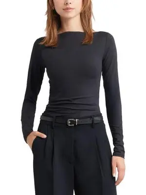 OPEN EDIT Ruched Side Top - Black