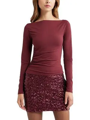 OPEN EDIT Ruched Side Top - Burgundy Tannin