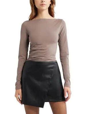 OPEN EDIT Ruched Side Top - Tan Dusk