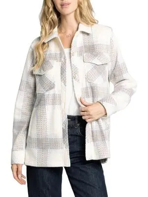 THREAD & SUPPLY Plaid Fleece Shirt Jacket - Ivory/brown Plaid