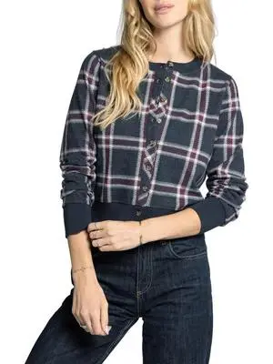 THREAD & SUPPLY Monica Cropped Cardigan Black Red Plaid