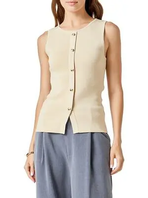 Endless Rose Textured-knit Button-up Vest - Beige