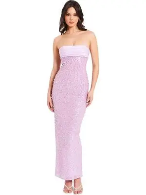 MISS CIRCLE Lainey Strapless Sequin And Pearl Beaded Maxi Dress - Light Pastel Purple