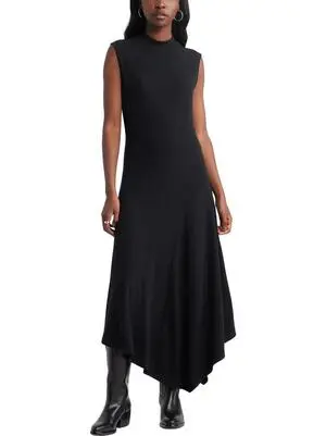 Treasure & Bond Mock Neck Asymmetrical Maxi Dress - Black