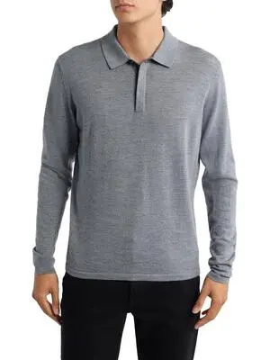 Robert Barakett Thomas Merino Wool Long Sleeve Polo Light Grey