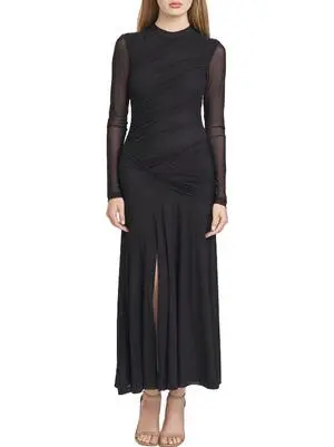 WAYF Selene Ruched Long Sleeve Maxi Dress - Black