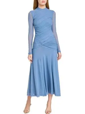 WAYF Selene Ruched Long Sleeve Maxi Dress - Slate